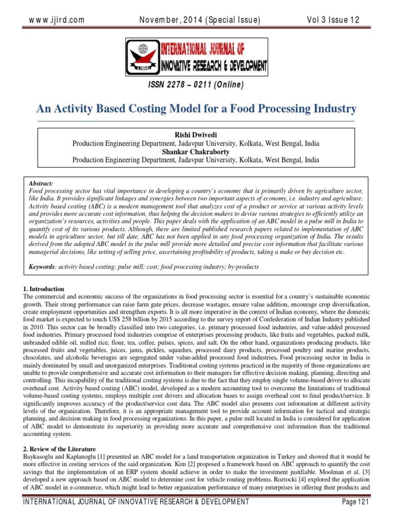 An Activity Based Costing Model For A Food Processing Industry PDF ...