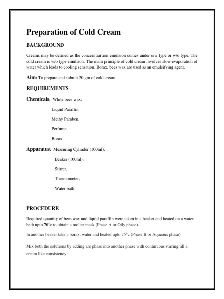 Preparation of Cold Cream | PDF | Emulsion | Phase (Matter)