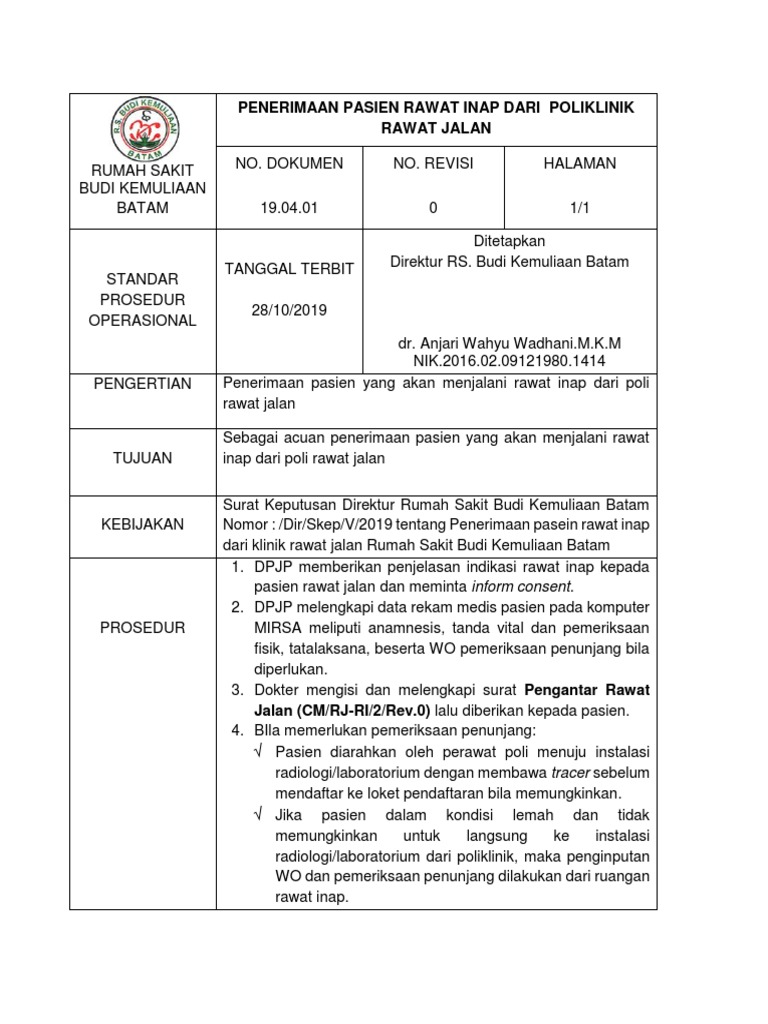 Sop Alur Pasien Rajal Ranap | PDF