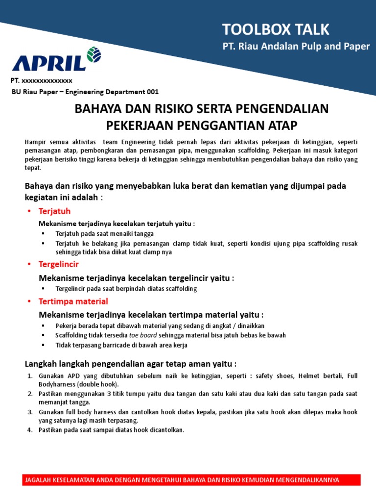 01 Tool Box Talk - Contoh | PDF
