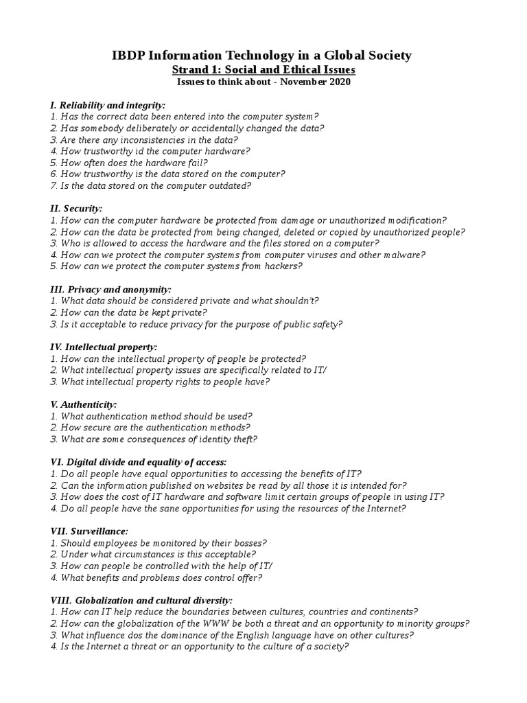 IB ITGS Social and Ethical Issues Explained November 2020 | PDF ...
