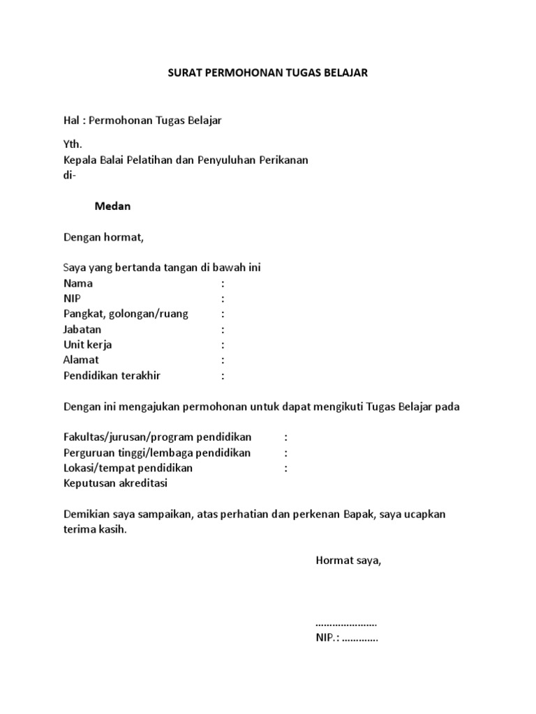 Surat Permohonan Tugas Belajar | PDF