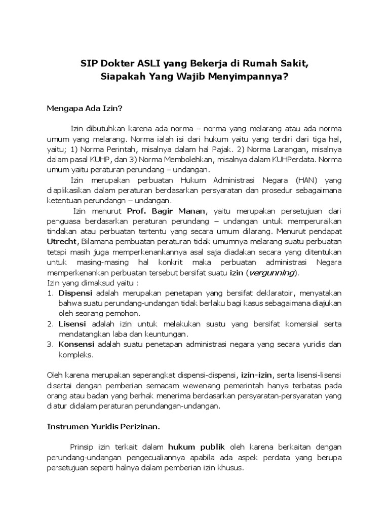 SIP Dokter ASLI Yang Bekerja Di Rumah Sakit | PDF
