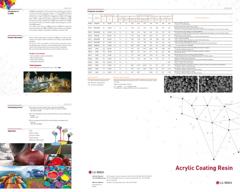 LGMMA Acrylic Coating Resin Brochure 2017 E | PDF | Poly(Methyl ...