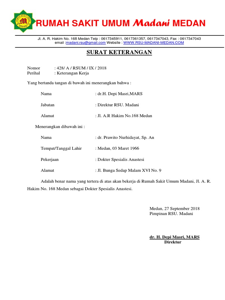 Surat Keterangan DR Prawito | PDF