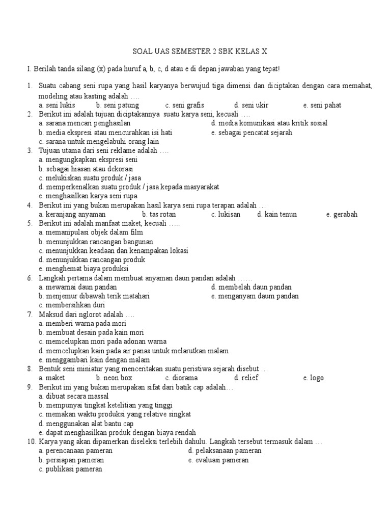 Soal Uas Semester 2 SBK Kelas X | PDF | Seni | Puisi