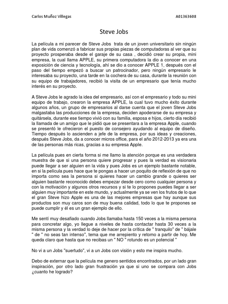 Steve Jobs Pelicula - A01363608 | PDF | Steve Jobs | Apple Inc.