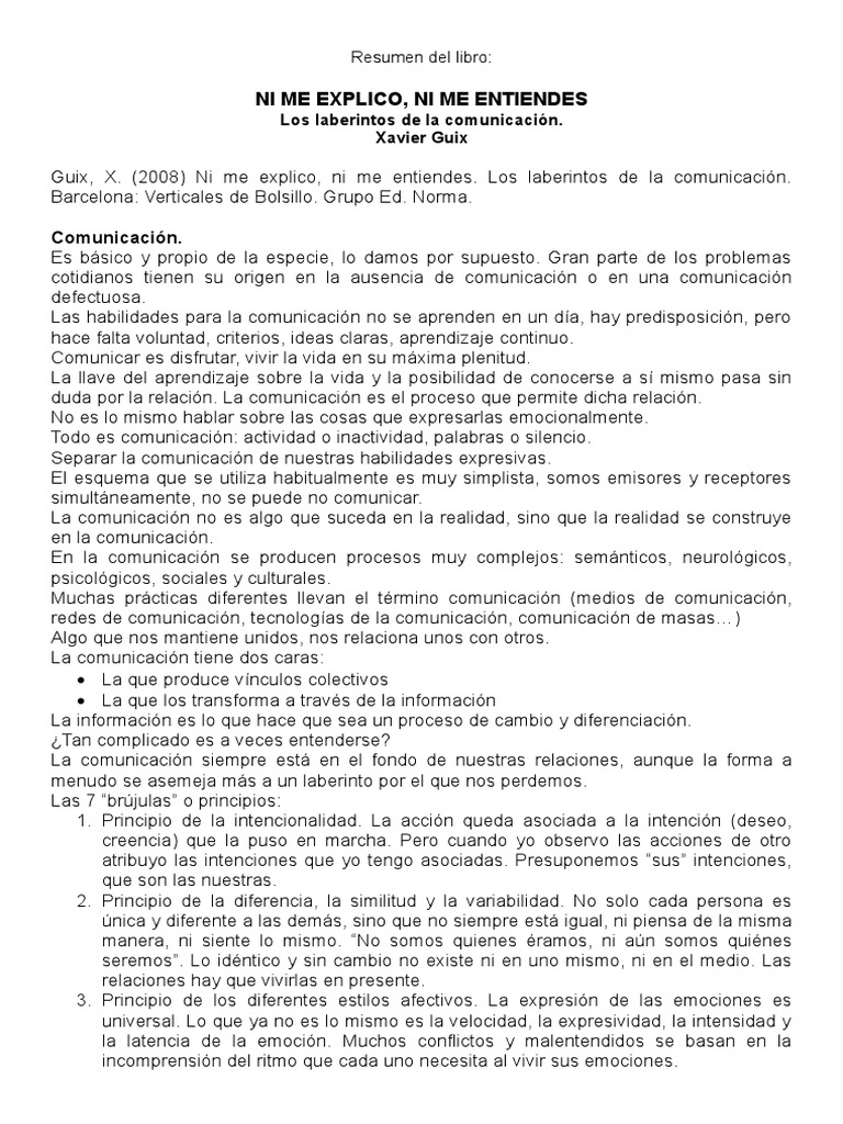 Ni Me Explico Ni Me Entiendes. X.Guix | PDF | Las emociones | Comunicación