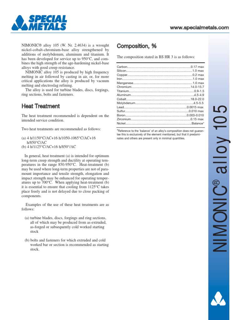 Nimonic Alloy 105 PDF | PDF | Ultimate Tensile Strength | Heat Treating