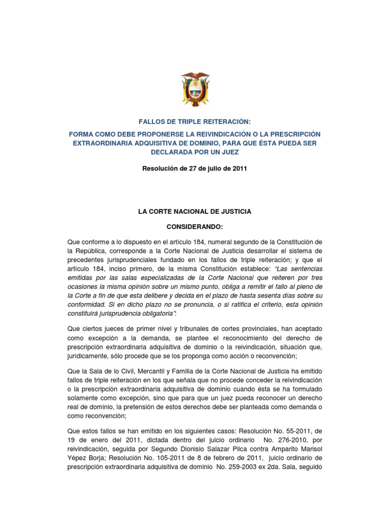 9 Triple Reiteracion Forma de Obtener Prescpcion o Reivindicacion ...