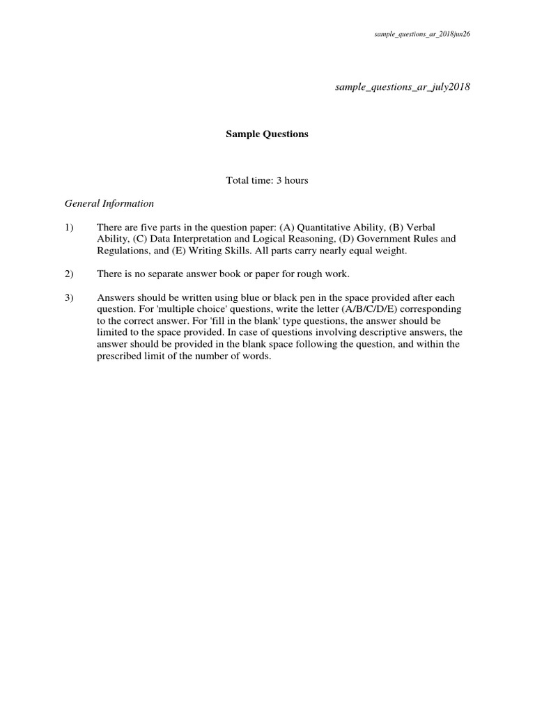 Sample Question Paper - Assistant Registrar | PDF | Rupee | Business