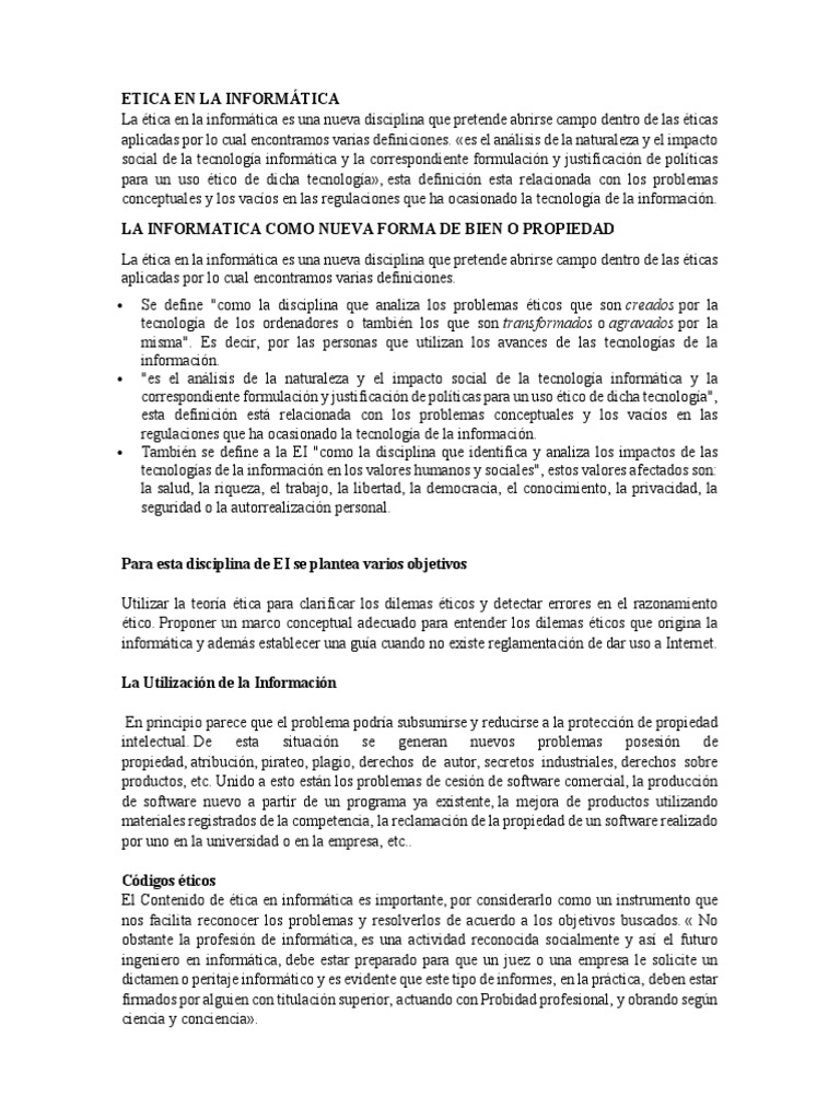 Etica Informatica | PDF | Información | Informática