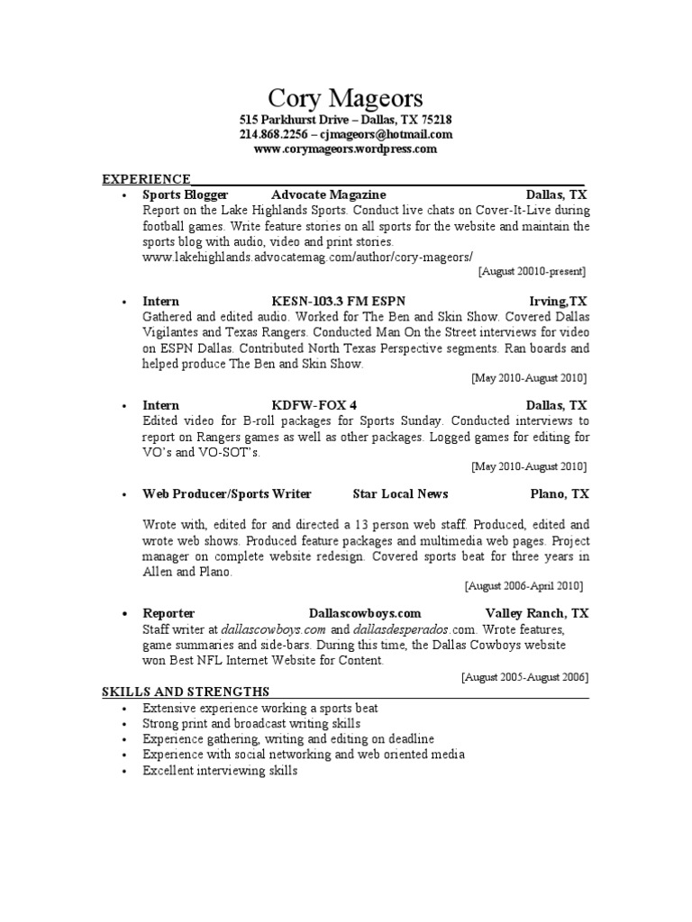 Cory Mageors Resume | PDF | Websites | Dallas