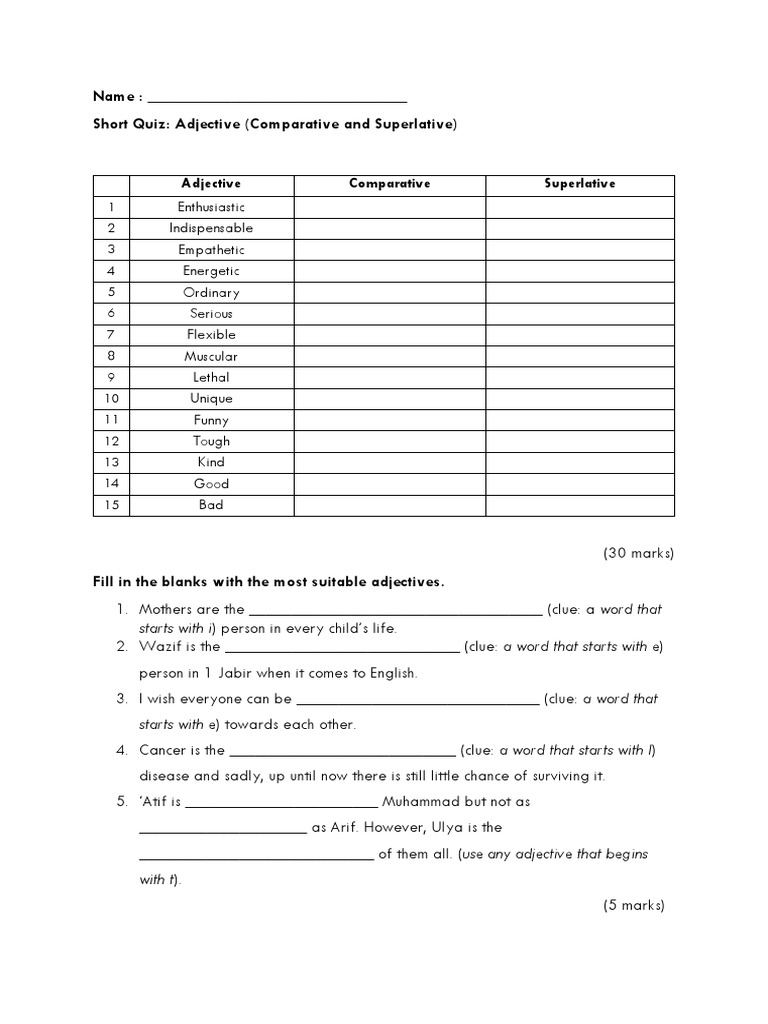 Adjective Quiz | PDF