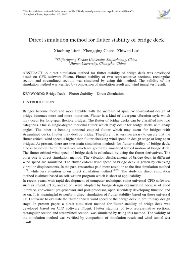 Direct Simulation Method For Flutter Stability of Bridge Deck | PDF | Wind Tunnel | Fluid Dynamics