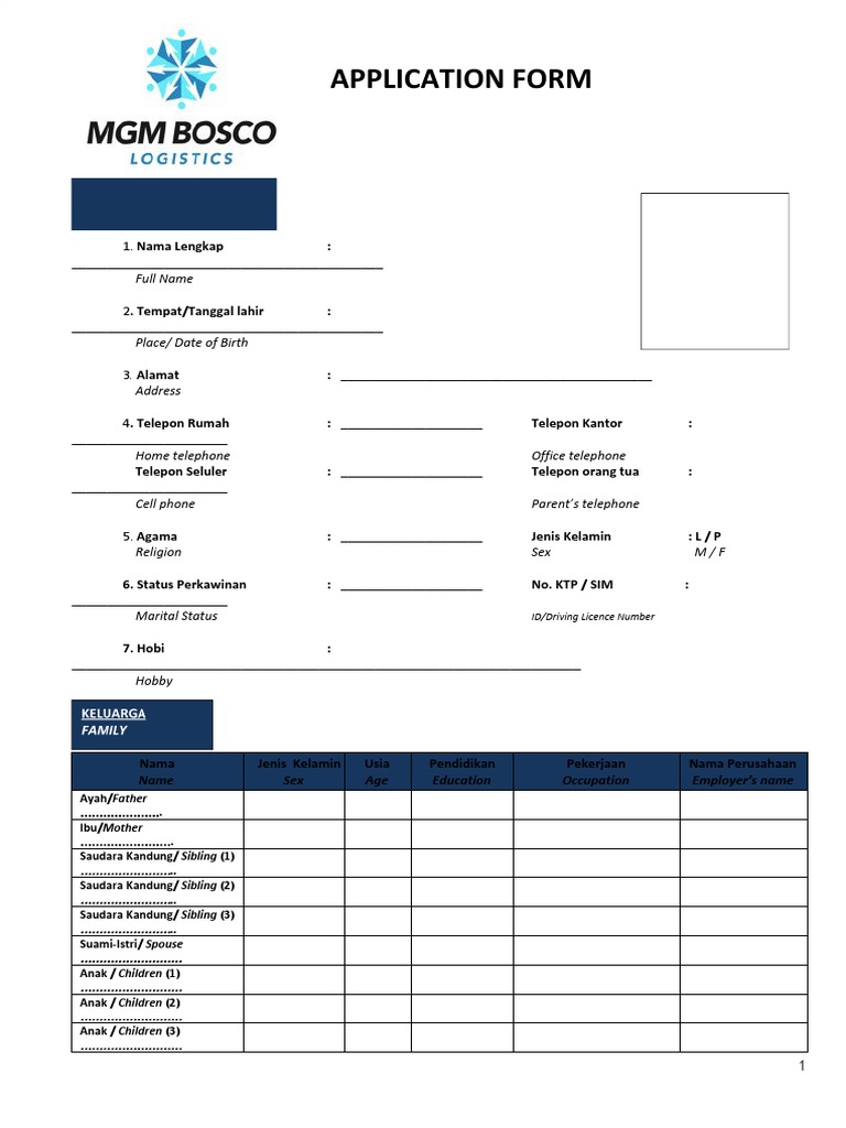 Application Form Pt. MGM Bosco PDF | PDF