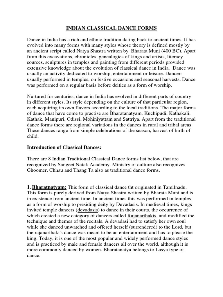 Indian Classical Dance Forms Overview | PDF | Dances | Performing Arts