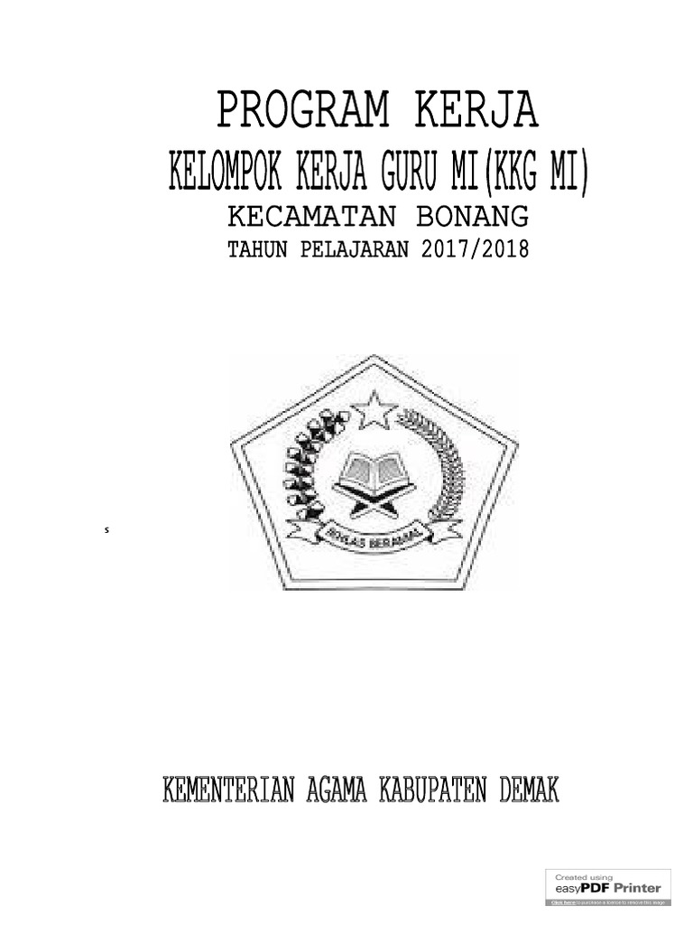 Program Kerja KKG Mi Kec Bonang 2017-2018 | PDF