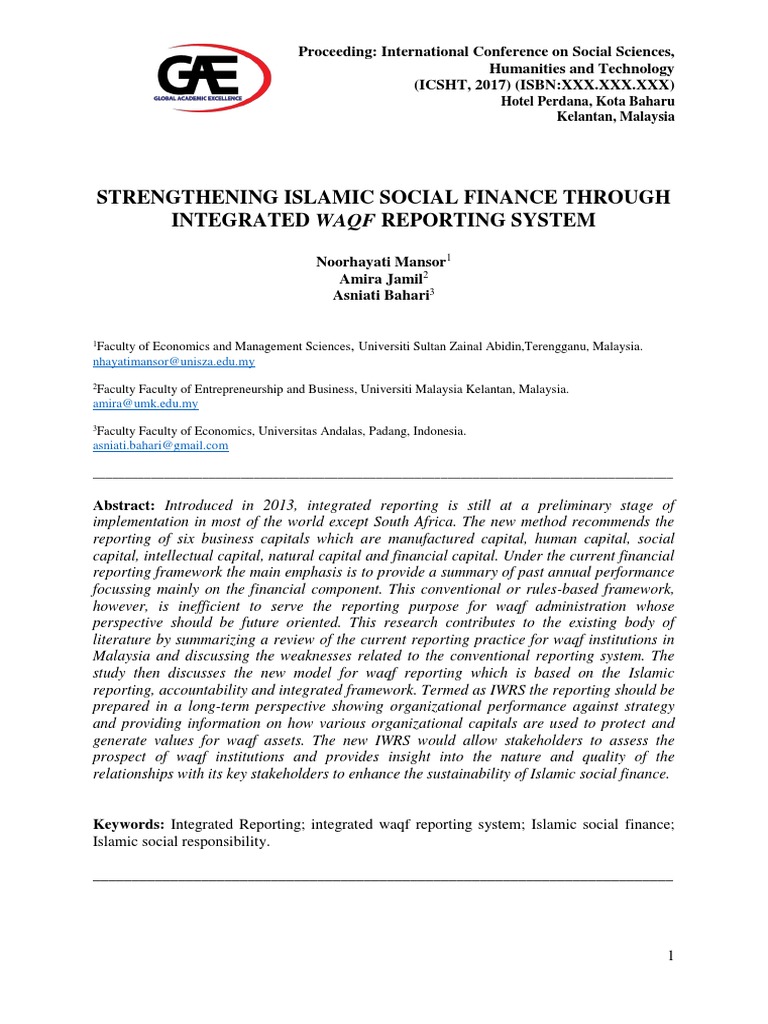 Strengthening Islamic Social Finance Through Integrated Waqf Reporting System | PDF | Governance ...
