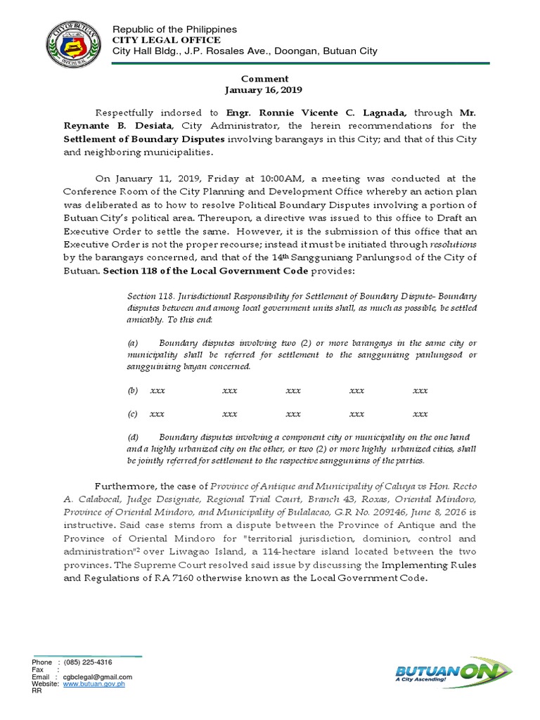 Recommendations for Settling Boundary Disputes Between Barangays and ...