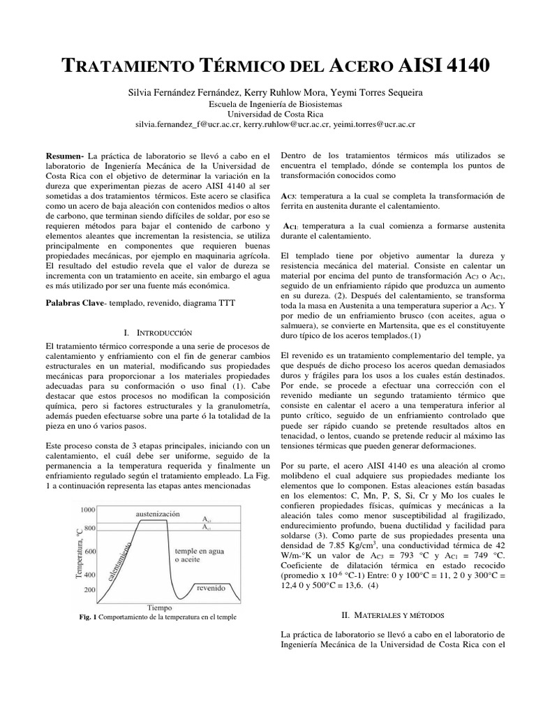 I Informe. Tratamiento Térmico en Acero Aisi 4140 | PDF | Tratamiento a base de calor | Acero