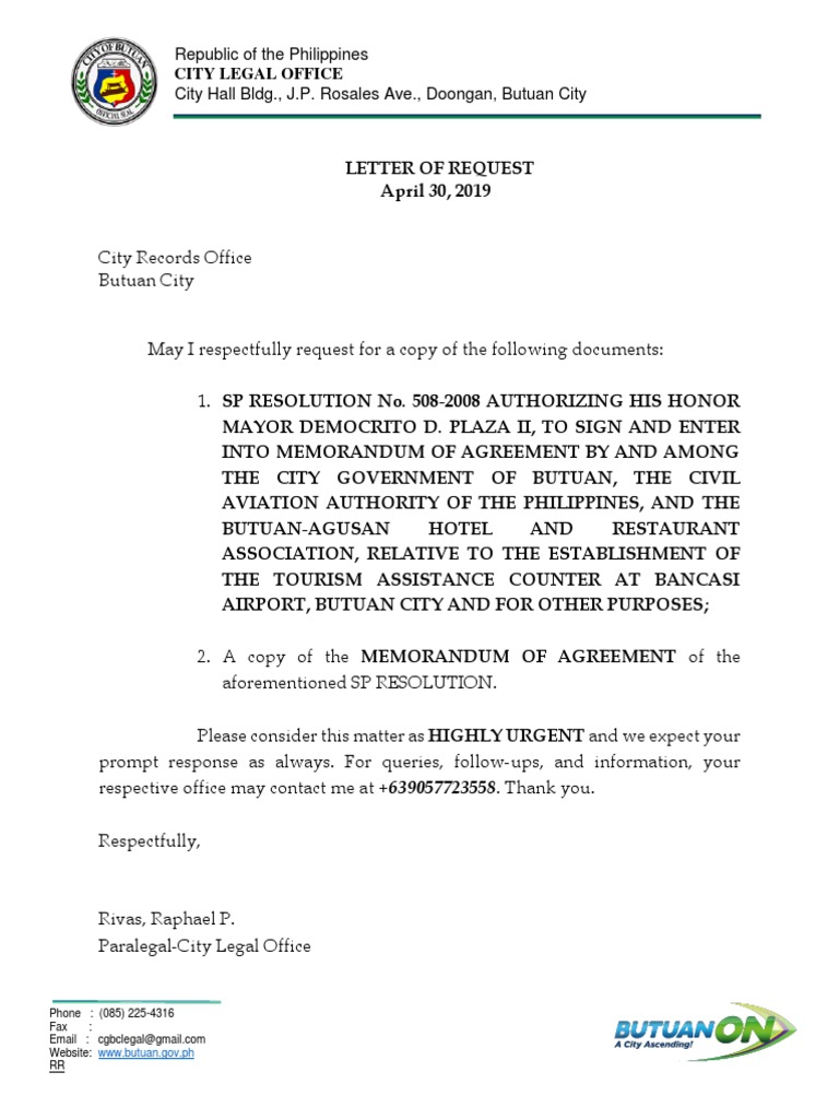 Letter of Request To SP | PDF