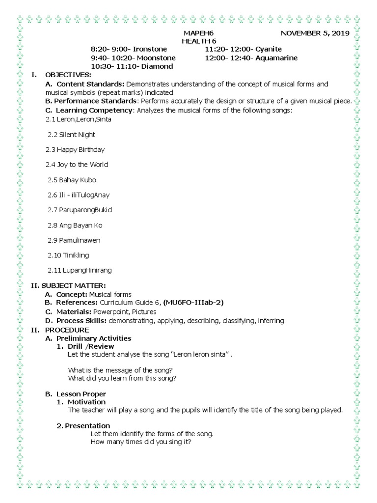 3rd Quarter Lesson 1 Music | PDF | Learning | Teachers