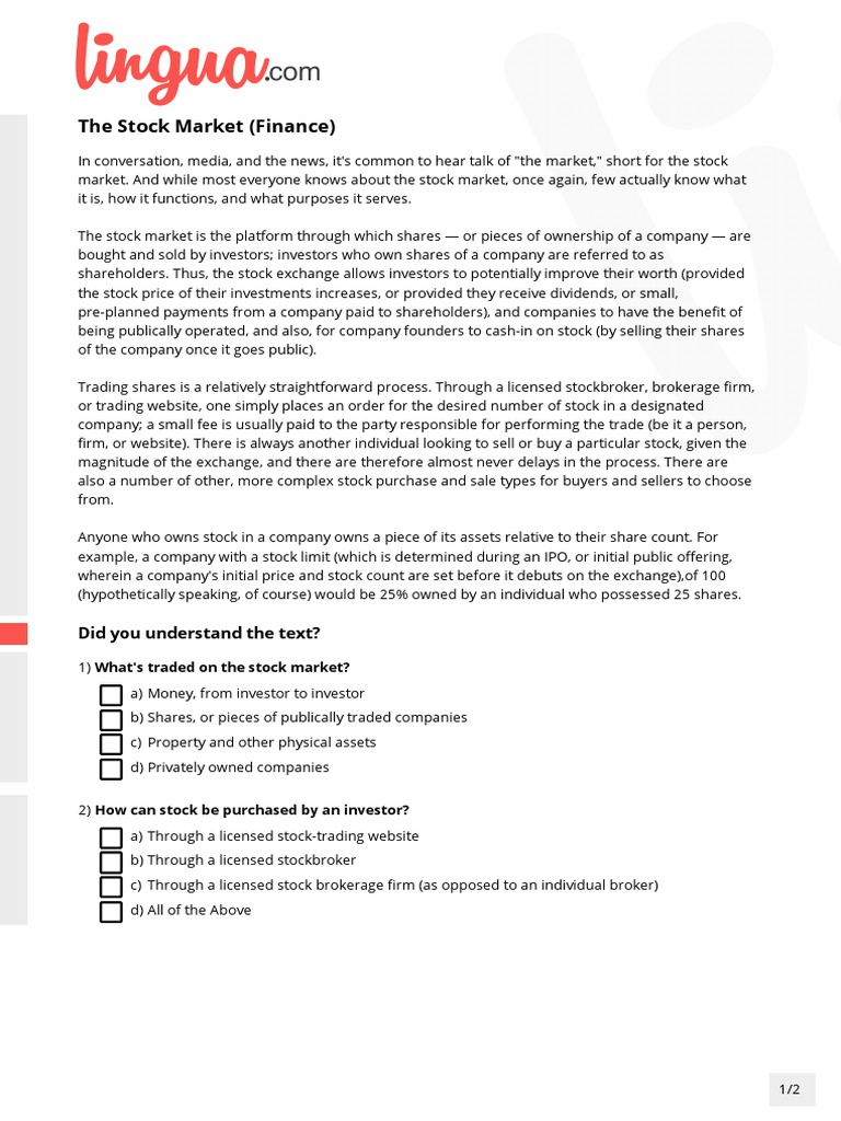 Business English Stock Market | PDF | Stock Market | Stocks