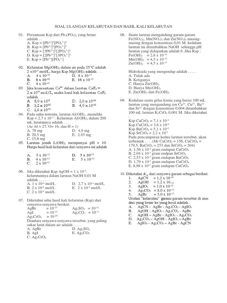 SOAL ULANGAN KELARUTAN DAN KSP | PDF