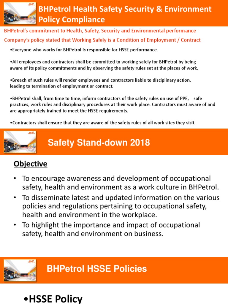 BHPetrol HSSE Commitment and Policies | PDF | Scaffolding | Crane (Machine)