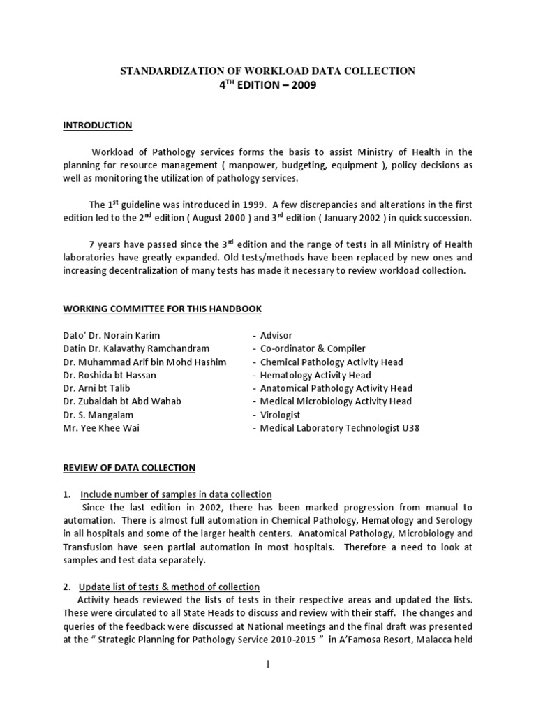 Guidelines - STANDARDIZATION OF WORKLOAD DATA COLLECTION | PDF | Biopsy ...