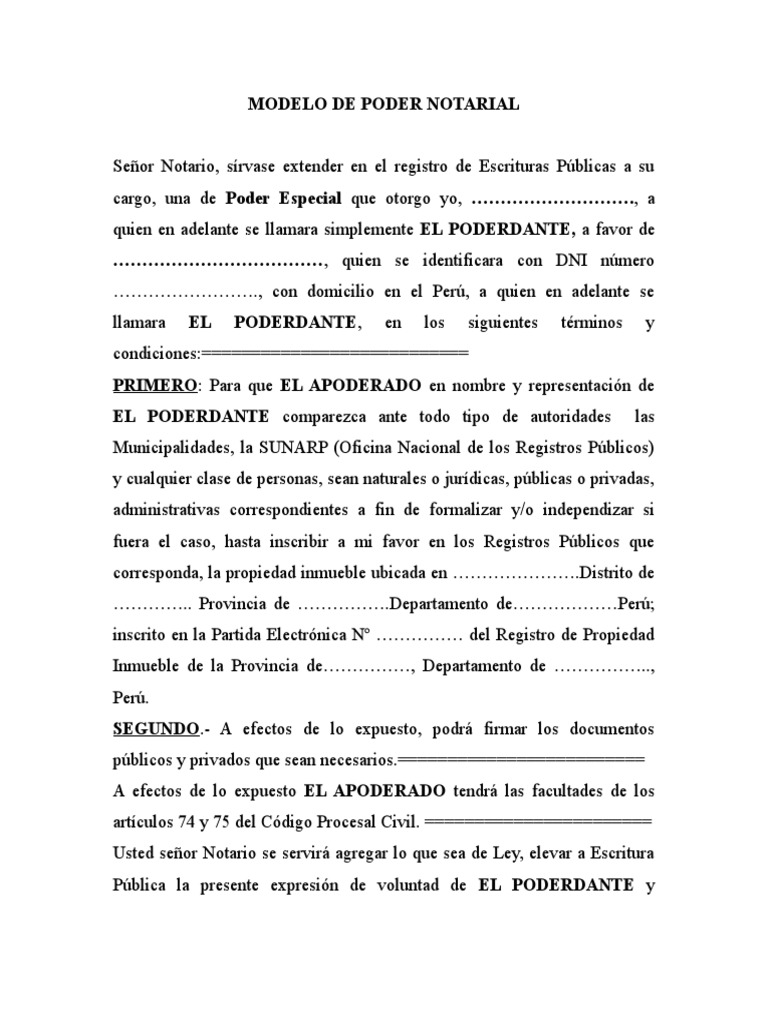 Modelo Poder Notarial | PDF