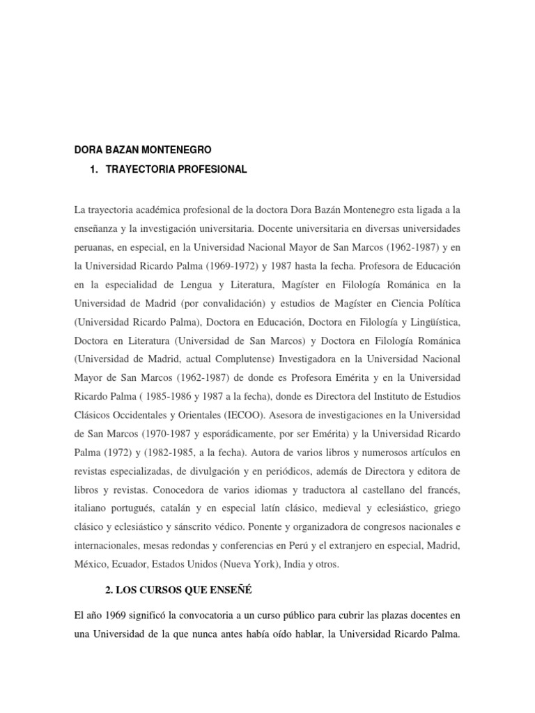 Dora Bazan Biografia | PDF | Universidad | latín