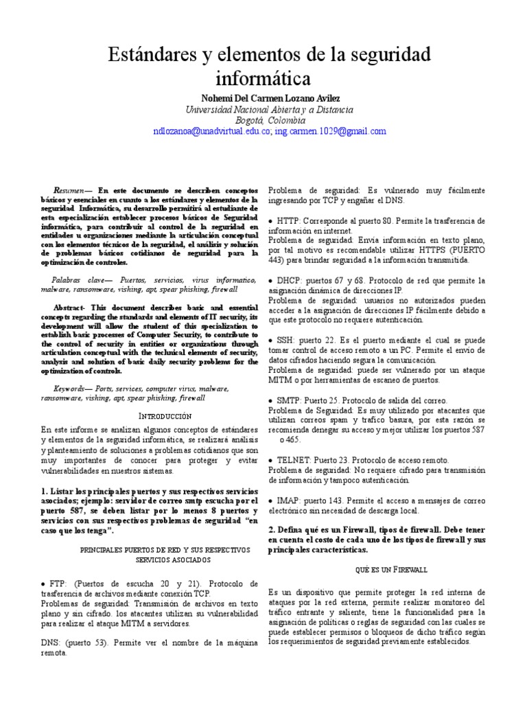 Estándares y Elementos de La Seguridad Informática | PDF | Cortafuegos ...