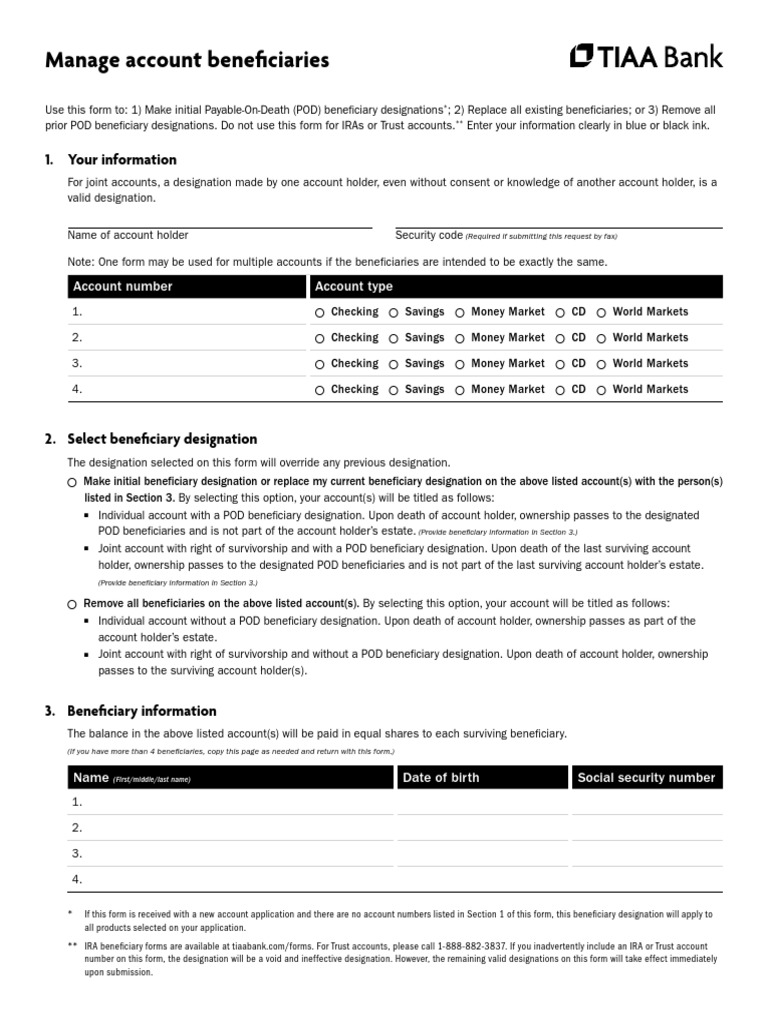 Manage Beneficiaries TIAA Bank | PDF | Trust Law | Concurrent Estate