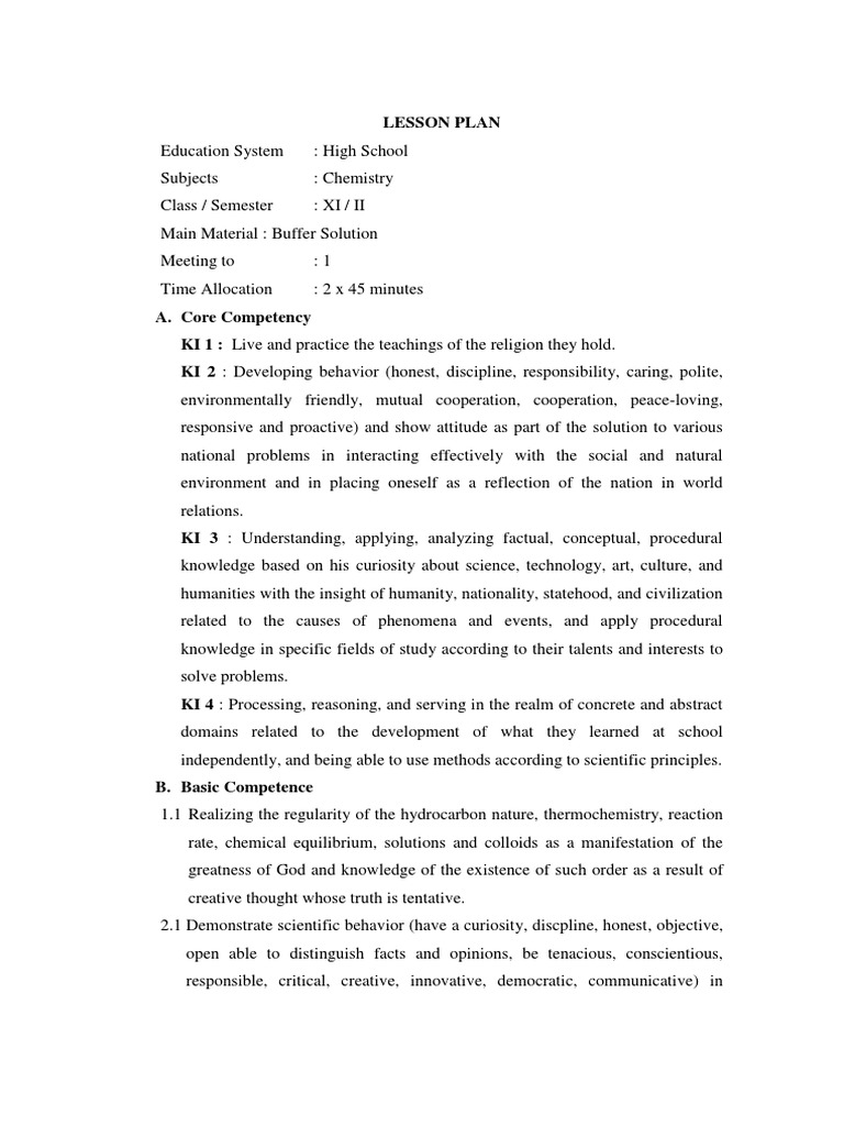 Lesson Plan | PDF | Buffer Solution | Ph