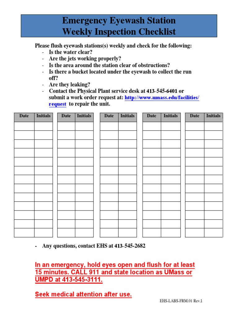 Weekly Eyewash Station Inspection Checklist | PDF