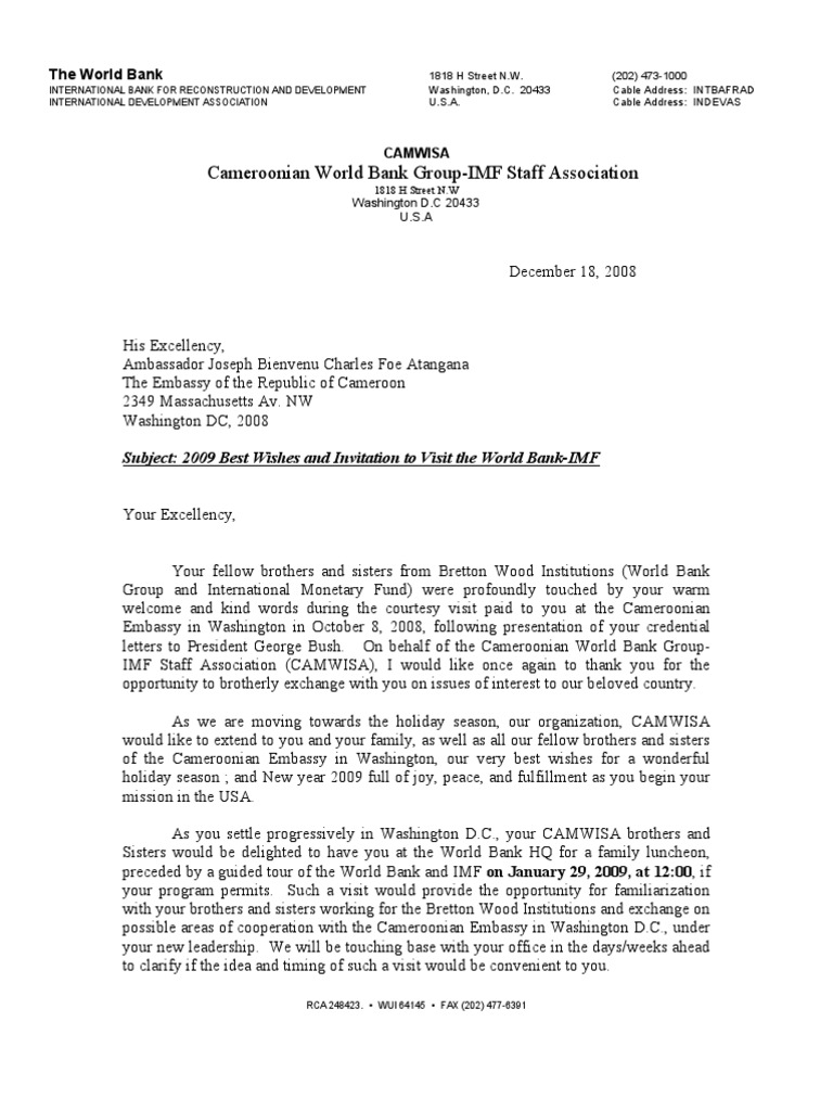 Letter To New Cameroonian Ambassador | PDF | World Bank | International ...