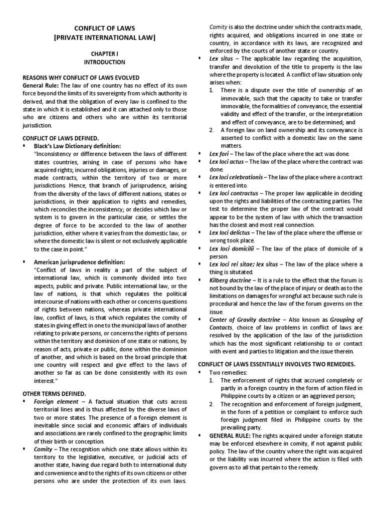 Conflict of Laws Agpalo Notes - Chapters | PDF | Choice Of Law | Lawsuit