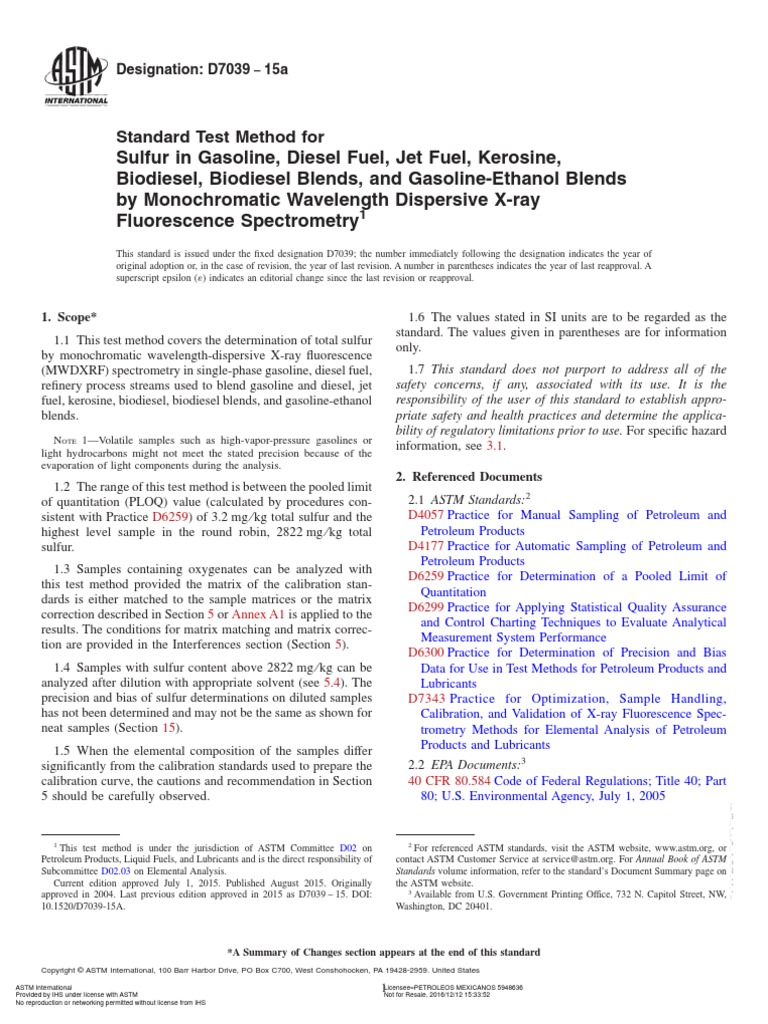ASTM D 7039-15a | PDF | Gasoline | Calibration
