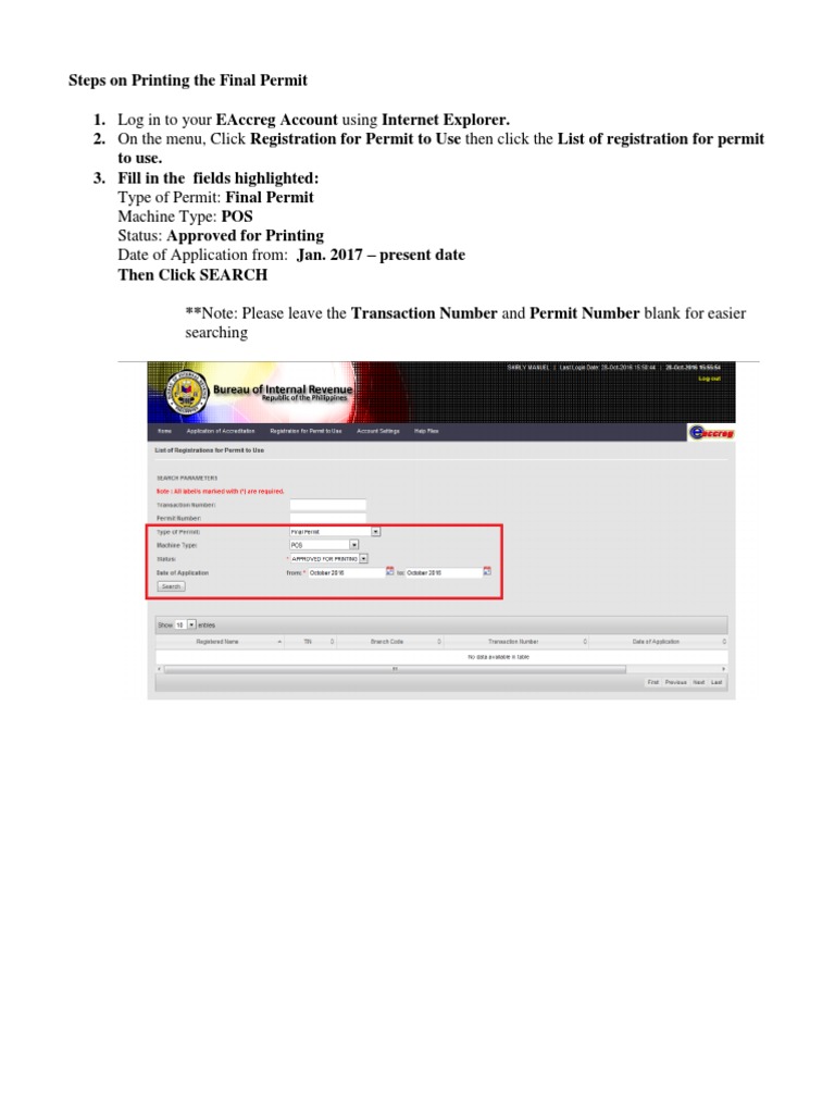 Steps On Printing The Final Permit | PDF | Finance & Money Management