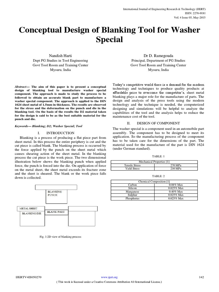 Conceptual Design of Blanking Tool For Washer Special IJERTV4IS050270 ...