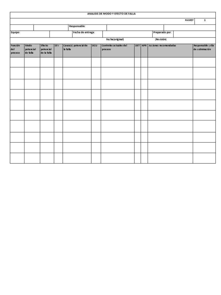 Formato AMEF ANALISIS DE MODO Y EFECTO DE FALLA | PDF