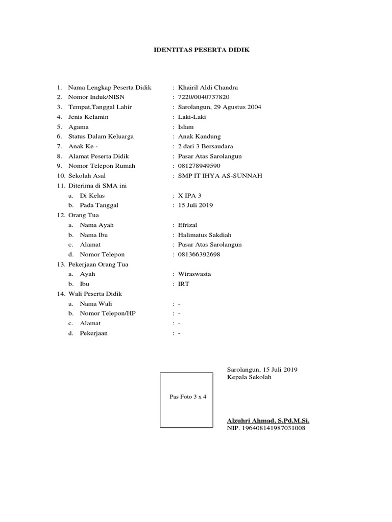 Identitas Peserta Didik | PDF | Kesehatan Holistik