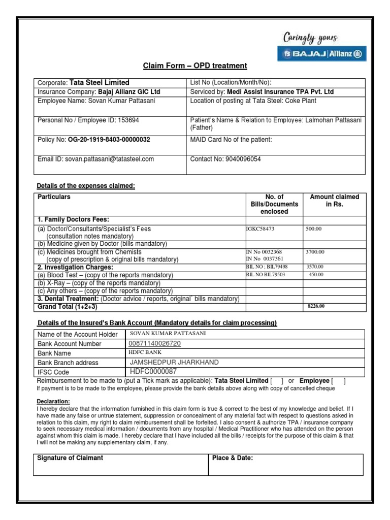 Claim Form - OPD Treatment | PDF | Medical Prescription | Insurance