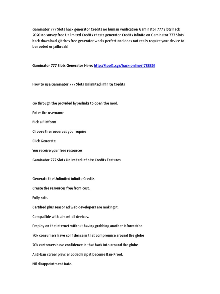 Gaminator 777 Slots Hack Generator Credits No Human Verification | PDF ...