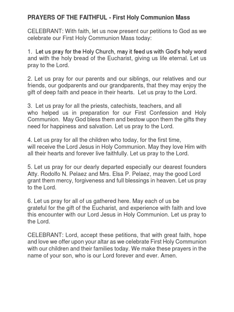 Prayers of The Faithful - For Communion | PDF | Religion & Spirituality