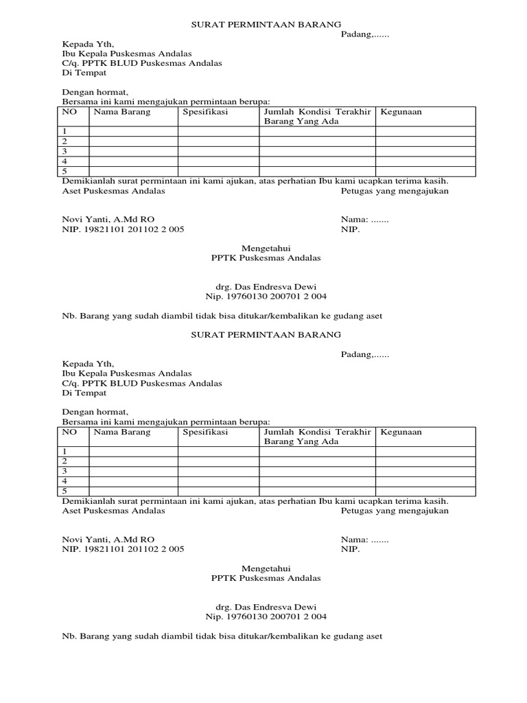 Form Surat Permintaan Barang | PDF