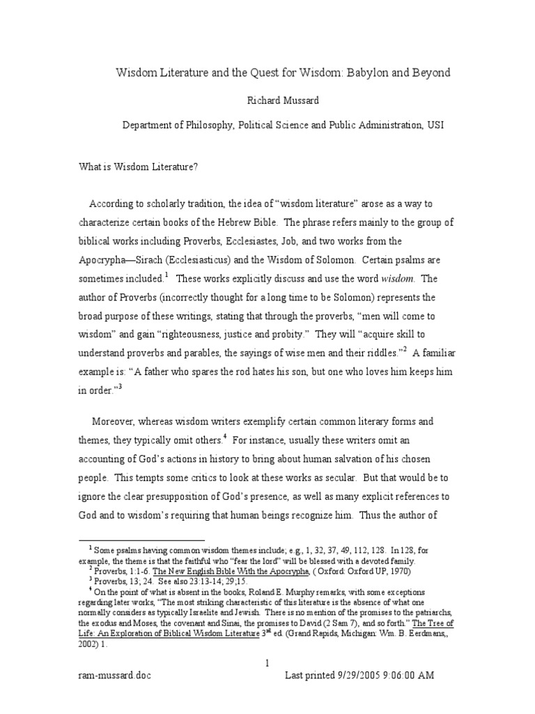 Wisdom Literature and The Quest For Wisdom - Babylon and Beyond | PDF ...
