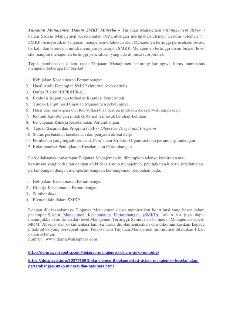 Tinjauan Manajemen Dalam SMKP Minerba | PDF